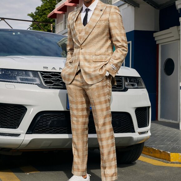 Stacy Adams | Suits & Blazers | Copper Glen Plaid Peak Lapel 3 Piece ...